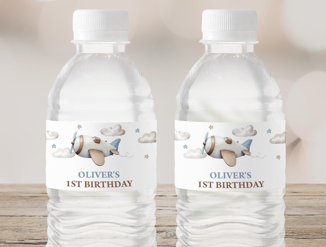 Editable Water Bottle Labels | Airplane, Pilot, Time Flies, Fighter ...