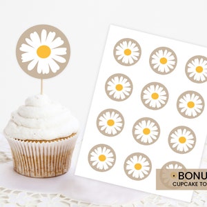 Printable Cupcake Toppers, Party Cake Decor Daisy, Baby in Bloom, Boho ...