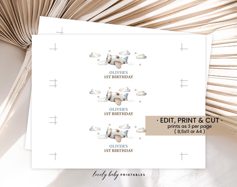 Editable Water Bottle Labels | Airplane, Pilot, Time Flies, Fighter ...