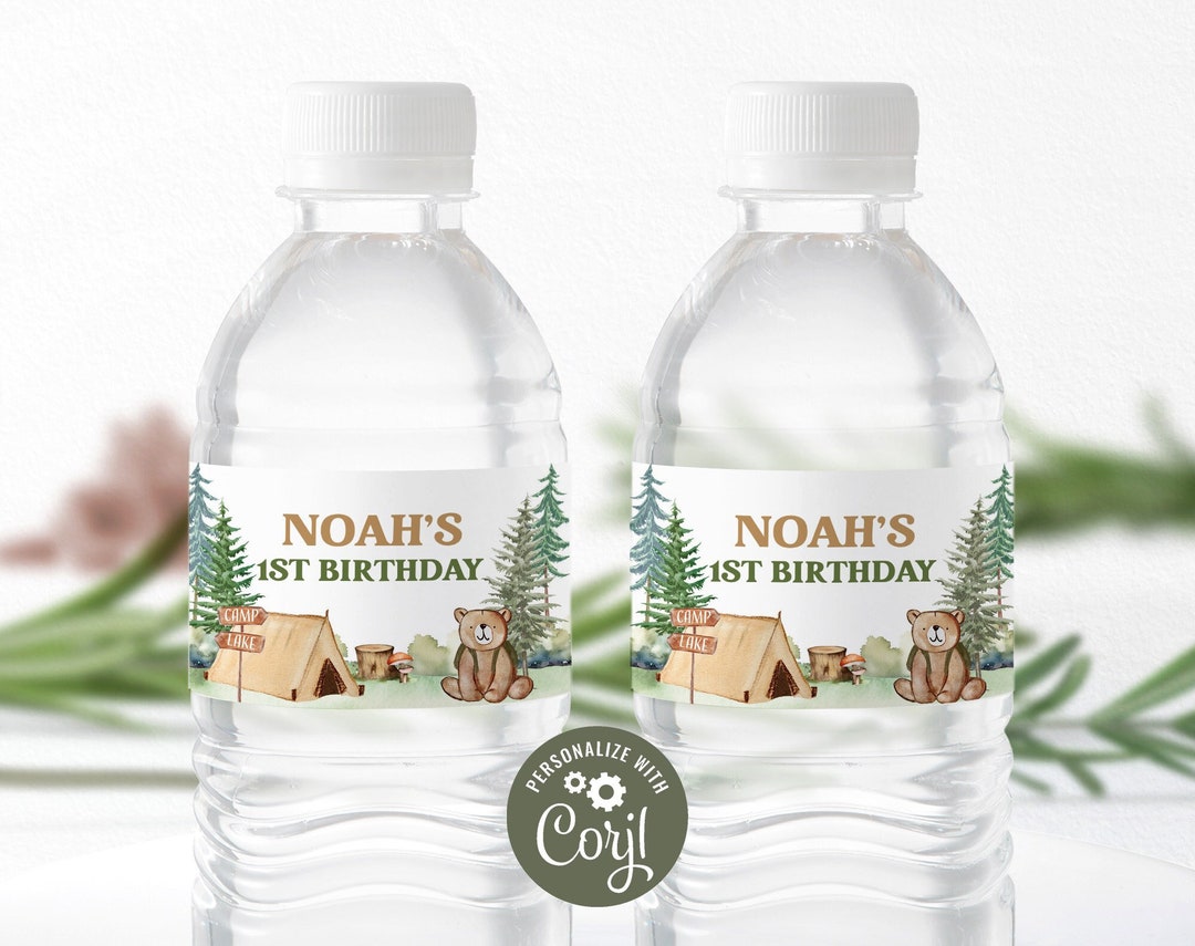 Editable Water Bottle Labels | One Happy Camper, Camping Tent, Woodland ...