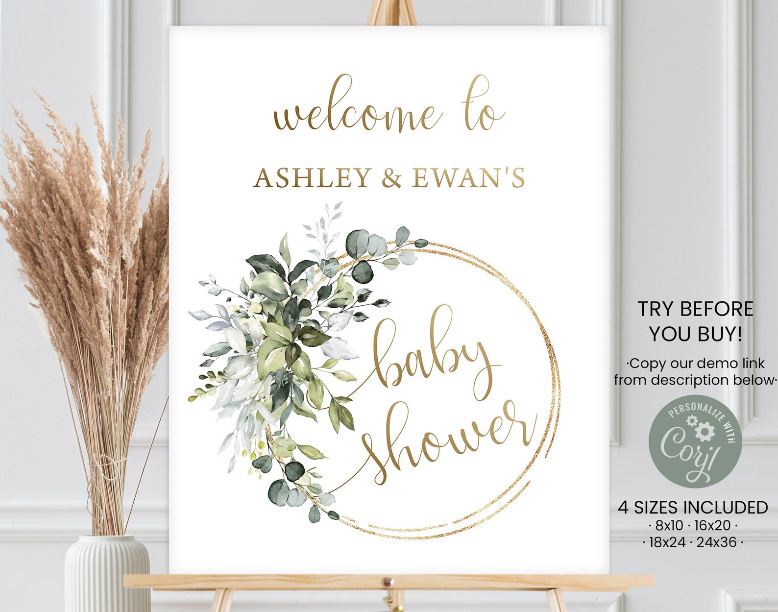 Editable Welcome Sign Poster Greenery Gold Botanical - Etsy