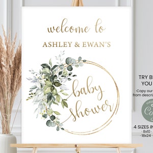 Editable Welcome Sign, Poster Greenery Gold, Botanical Eucalyptus ...
