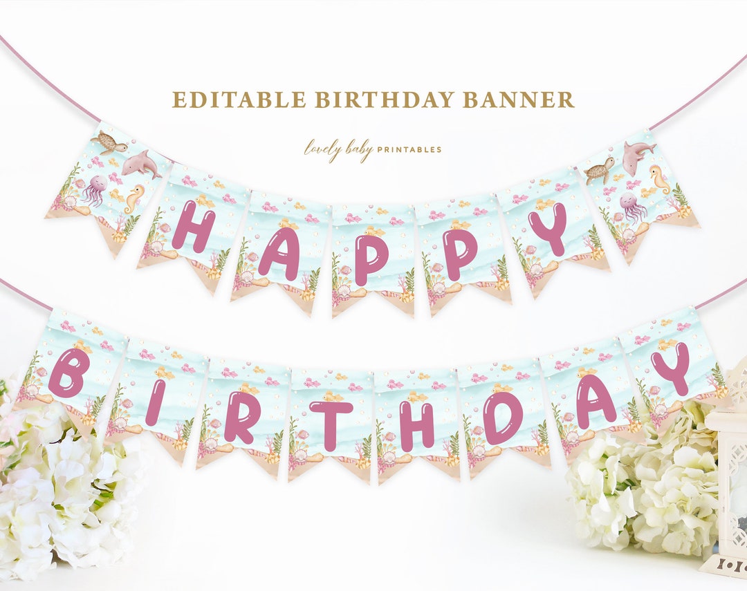 Under the Sea Happy Birthday Banner | Oneder the Sea, Ocean Animals ...