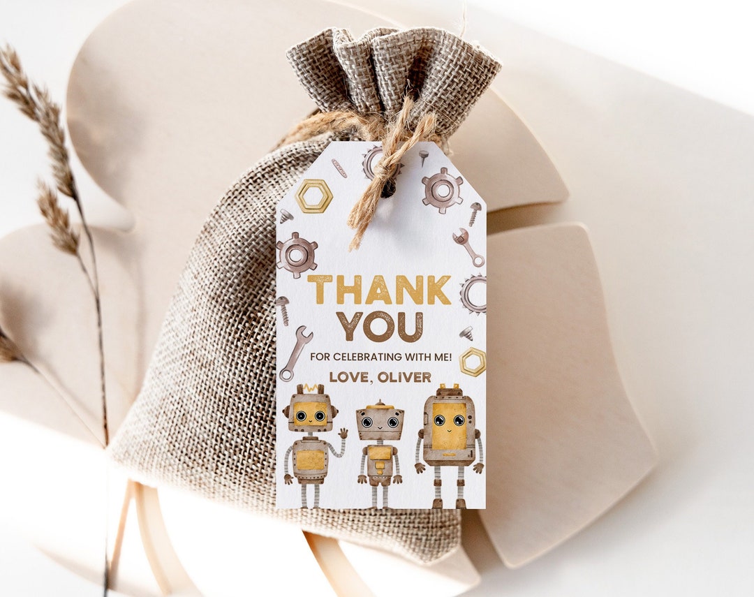 Printable Birthday Favors, Gift Tags | Robot, Gear up & Bolt on Over ...