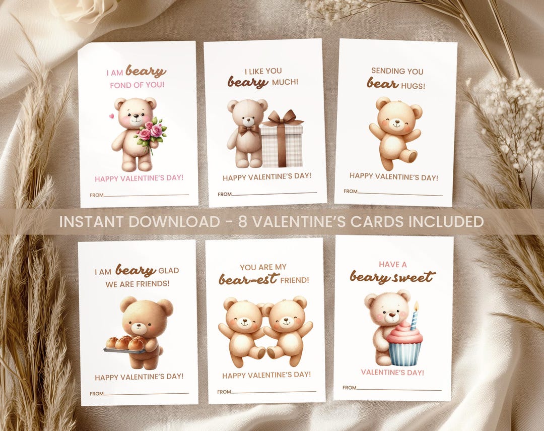 Printable Teddy Bear Valentines Cards, Kids Valentine Day Gift Tags ...