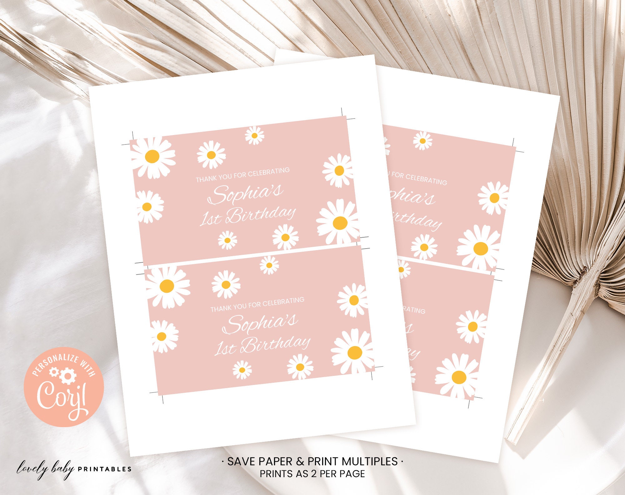 Daisy Gable Gift Box Label – Girl 1st Birthday Party Favor Sticker ...