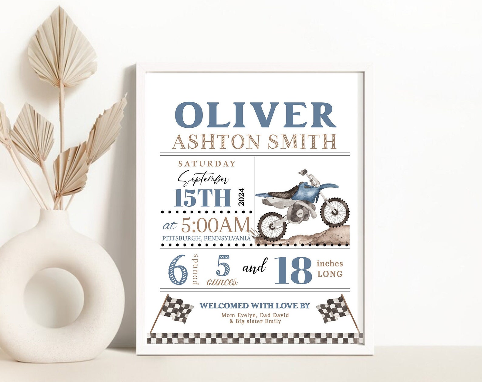 Birth Stats Sign, Birth Announcement Poster | Dirt Bike, Motocross ...