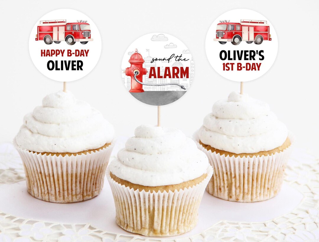 Printable Cupcake Toppers, Party Cake Decor | Firetruck, Fire Engine ...