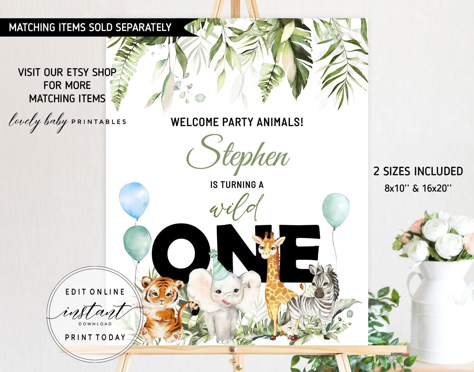 Safari Animals 1st Birthday Milestone Sign Boy First Birthday - Etsy