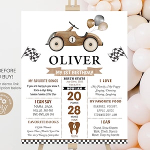 Editable First Birthday Milestone Sign, Poster Race Car, Fast ONE ...