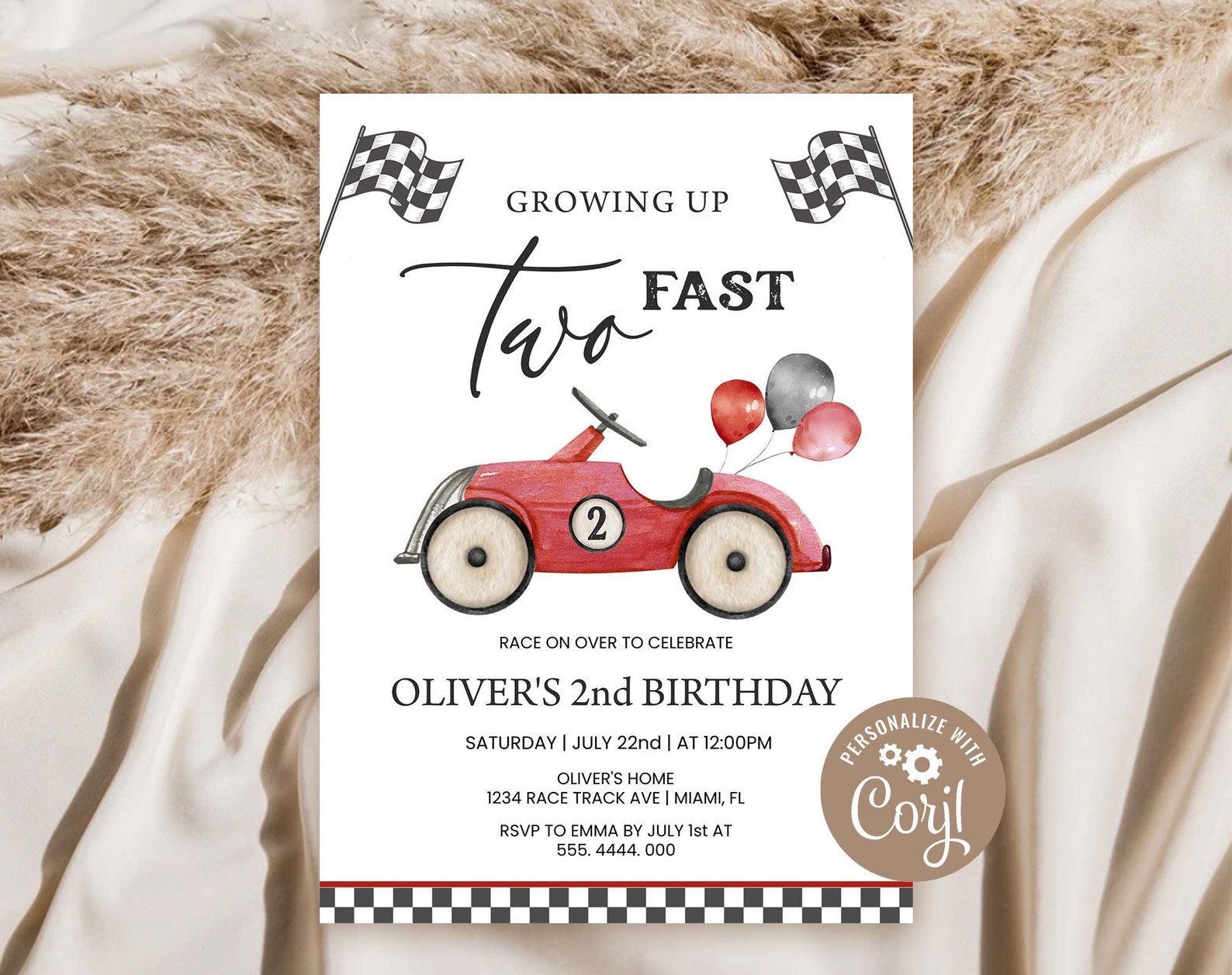 Editable TWO Fast Birthday Invitation Template Race Car 2nd - Etsy