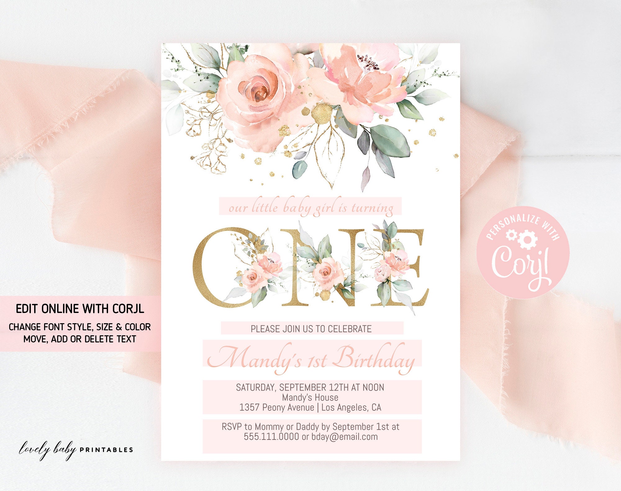 Boho Floral Birthday Invitation Template Printable 1st - Etsy