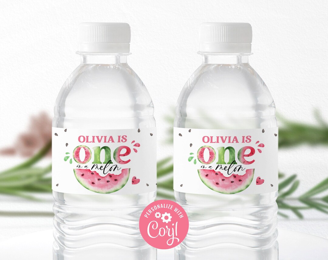 Editable Water Bottle Labels | Watermelon, ONE in A Melon, Summer ...