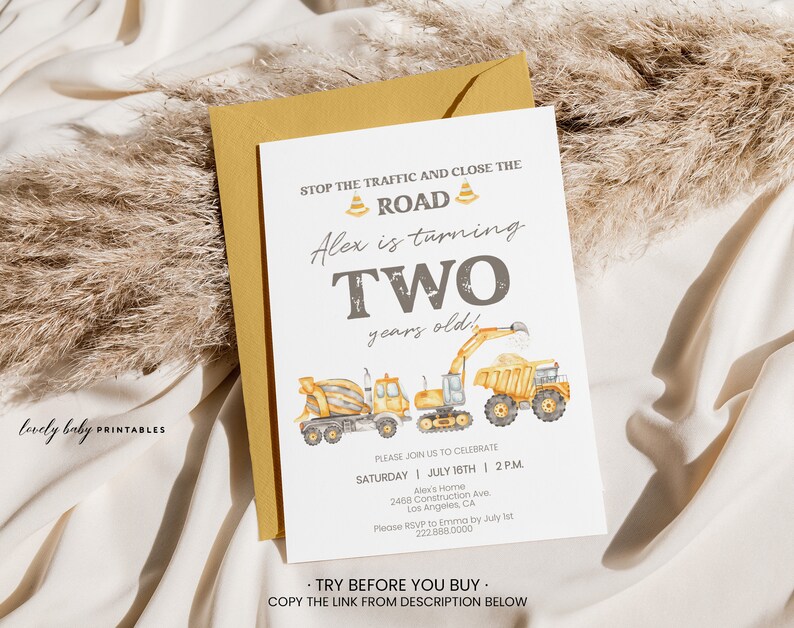 Editable Boys 2nd Birthday Invitation Construction Second - Etsy