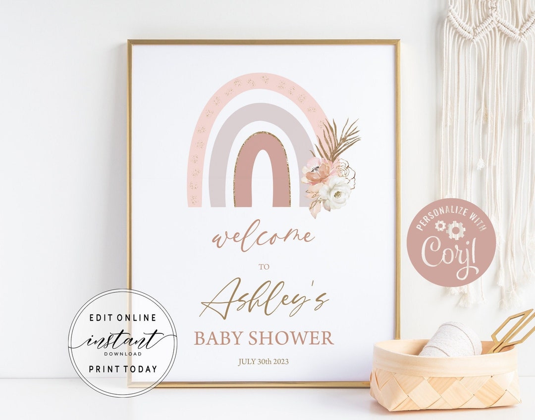 Boho Rainbow Baby Shower Welcome Sign Editable Welcome Sign Template ...