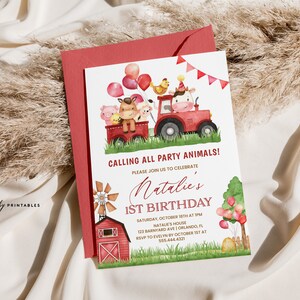 Farm Birthday Invitation, 1st Birthday Invite | Barn Animals, Barnyard ...