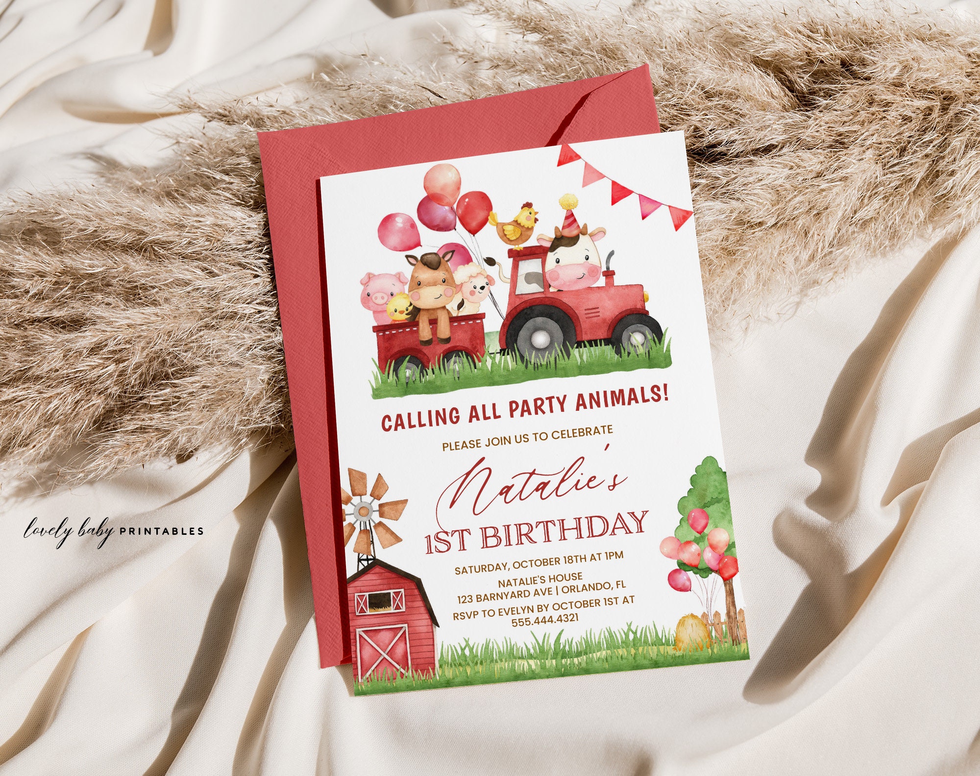 Farm Birthday Invitation, 1st Birthday Invite | Barn Animals, Barnyard ...