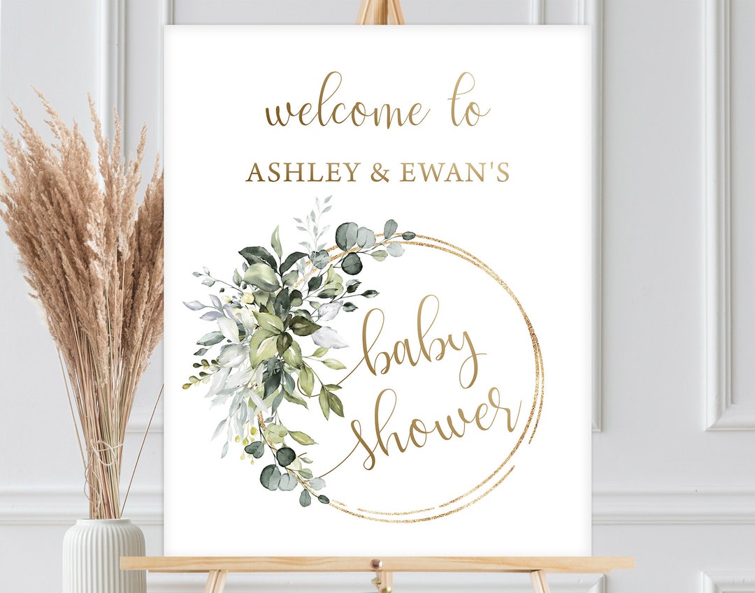 Editable Welcome Sign, Poster Greenery Gold, Botanical Eucalyptus ...