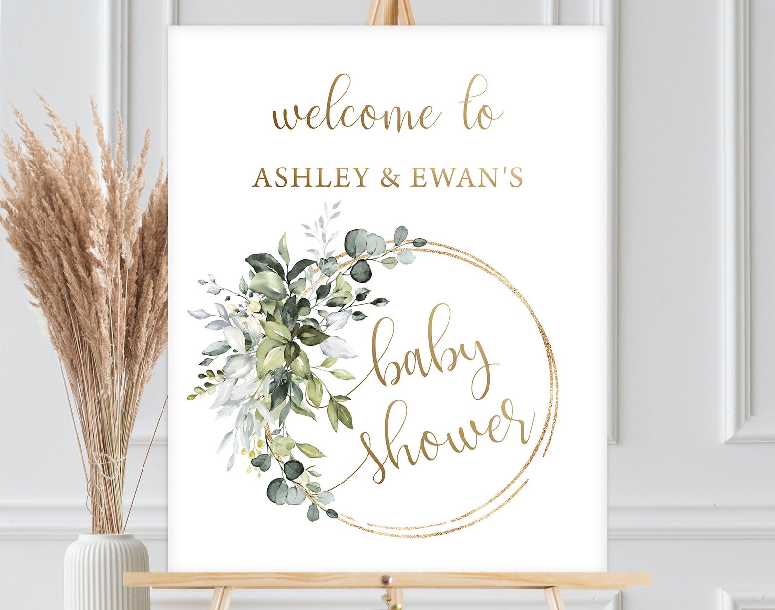 Editable Welcome Sign Poster Greenery Gold Botanical - Etsy