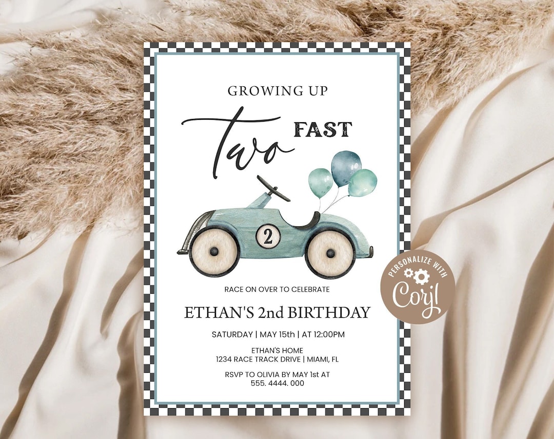 Editable TWO Fast Birthday Invitation Race Car 2nd Birthday Invite Blue ...