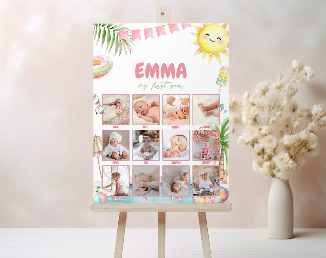 Photo Milestone Sign, 12 Months Poster, Baby Year in Photos | ONE in ...