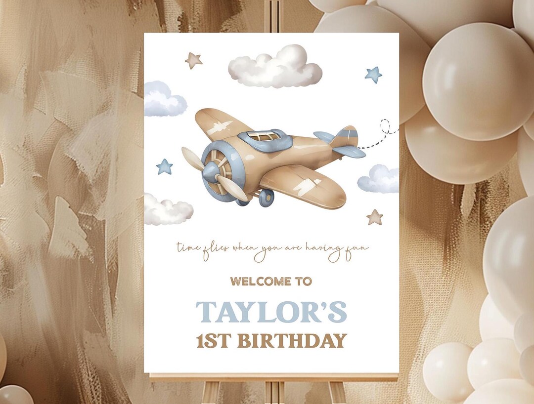 Birthday Welcome Sign, Poster | Airplane, Retro Fighter Plane, Time ...