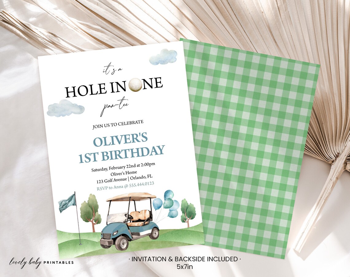 Hole in One Birthday Invitation, First Birthday Invite | Golf Cart ...