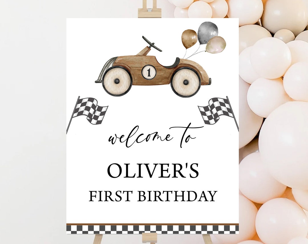 Birthday Welcome Sign Template Editable Welcome Poster | Retro Race Car ...