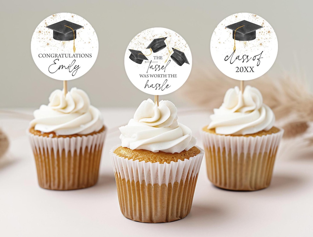 Printable Cupcake Toppers, Custom Cake Decor | Black & Gold Glitter ...