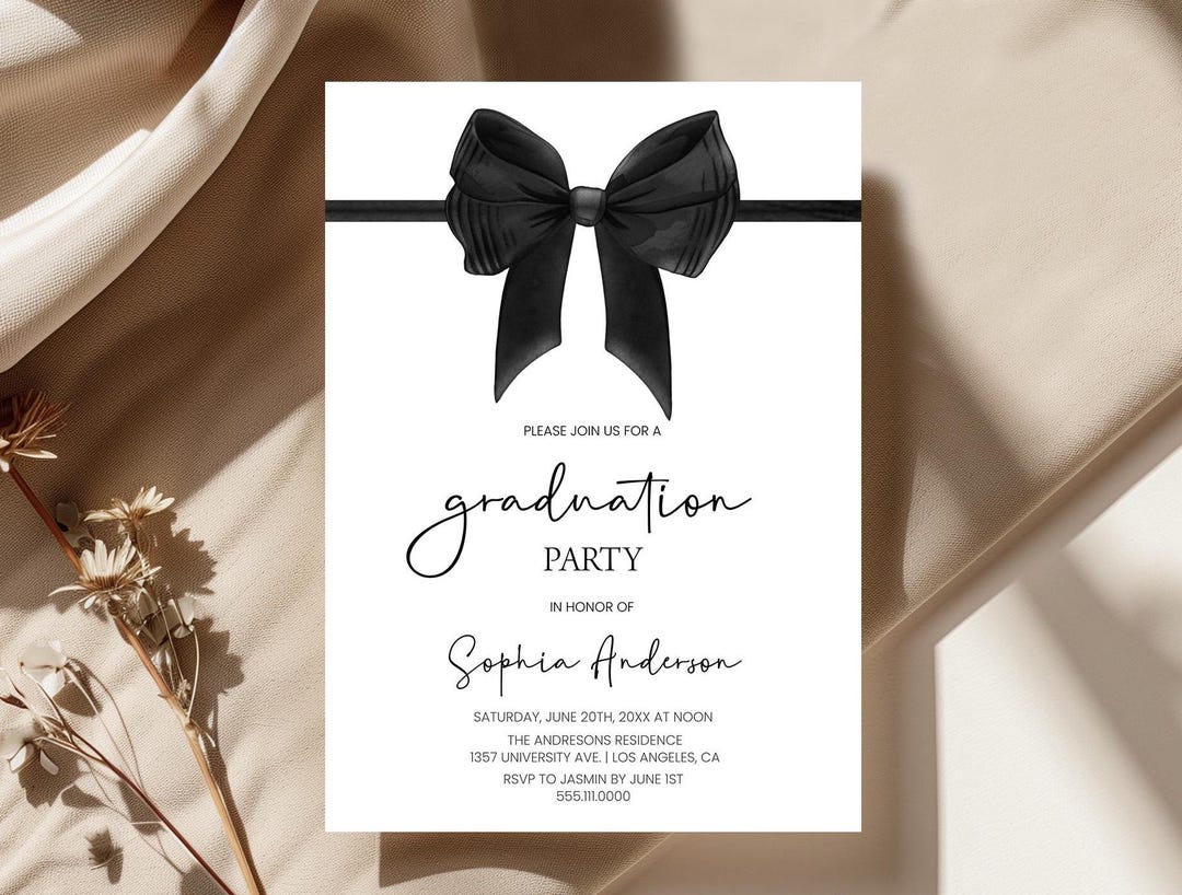 Black Bow Graduation Invitation, Invite | Coquette Bow, Ribbon ...
