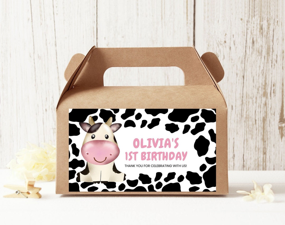 Gable Box Label, Gable Gift Box Sticker Holy Cow I'm ONE, Cow Print ...