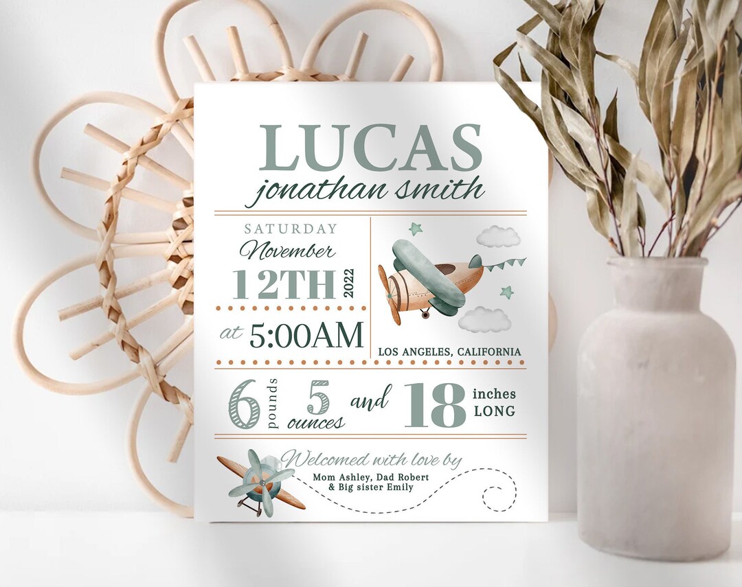 Printable Birth Stats Sign Editable Birth Stats Poster Newborn Stats ...