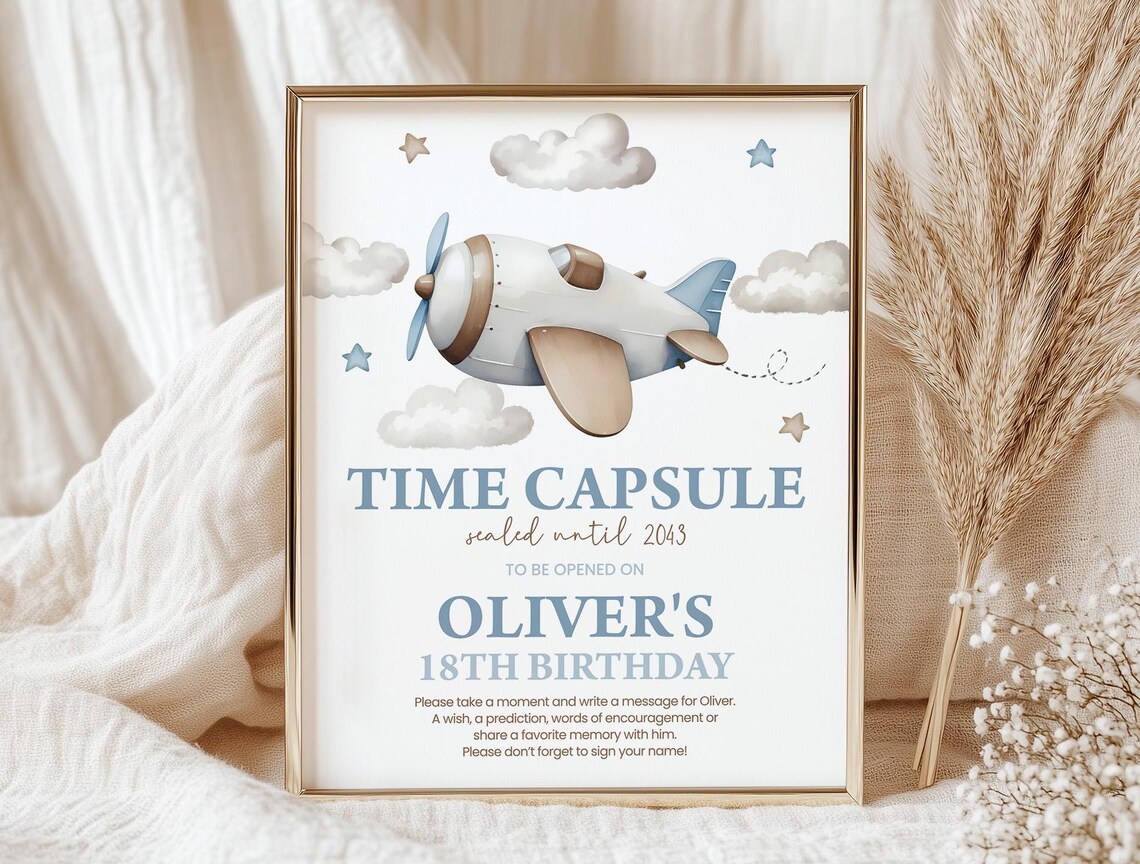 Airplane 1st Birthday Time Capsule Sign, Pilot Theme (digital Download ...