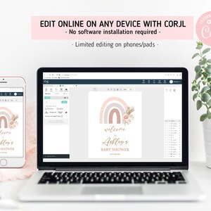 Boho Rainbow Baby Shower Welcome Sign Editable Welcome Sign Template ...