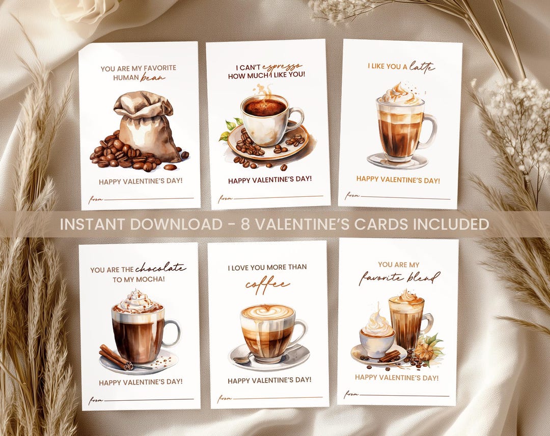 Printable Coffee Valentine Cards, Funny Valentine Day Gift Tags ...