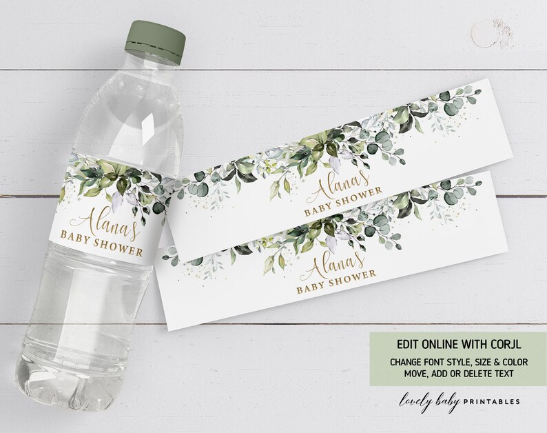 Editable Water Bottle Label Template | Greenery Gold, Botanical ...