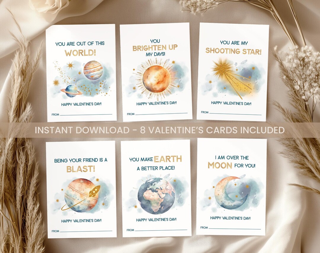 Printable Space Valentine Cards, Kids Valentine Day Gift Tags, Funny ...