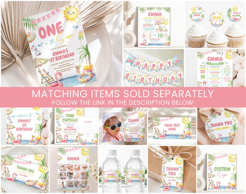 Printable Birthday Favors, Gift Tag | ONE in the Sun, Pool Party ...