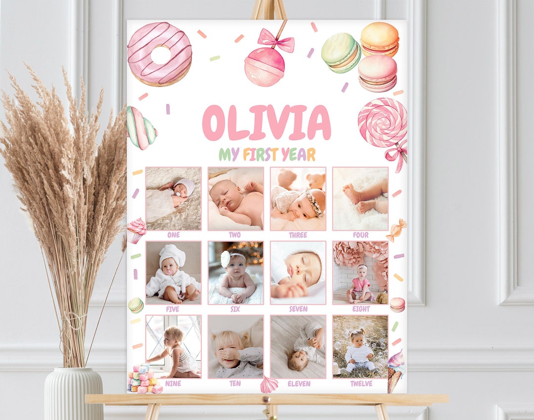 Photo Milestone Sign, 12 Months Poster, Baby Year in Photos | Sweet ONE ...