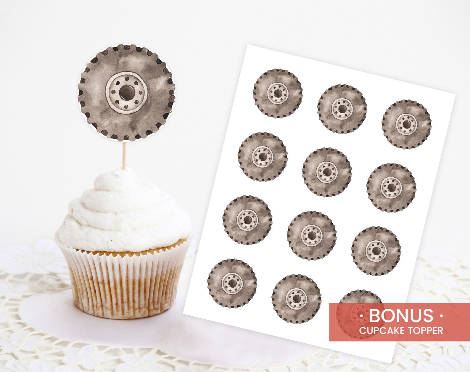 Printable Cupcake Topper, Party Cake Decor | Monster Truck Start Your ...