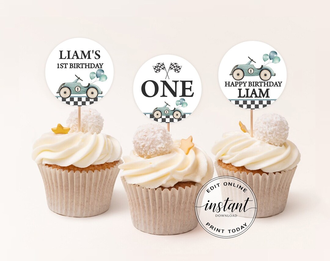 Printable Cupcake Toppers Editable Cake Toppers Template Race Car Boy ...