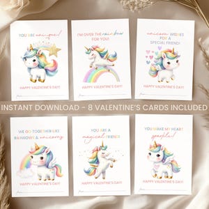 Printable Unicorn Valentine Cards, Rainbow Girls Valentines Gift Tags ...