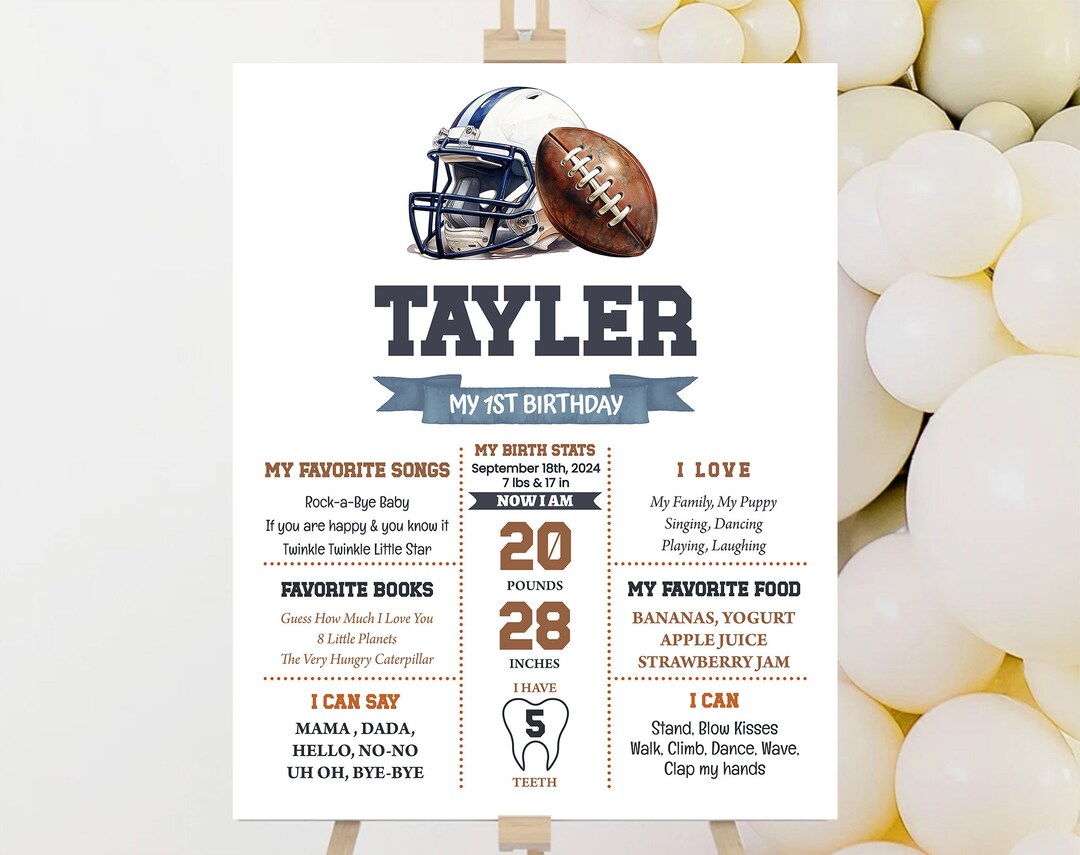 Birthday Milestone Sign, Poster First Year Down, American Football ...