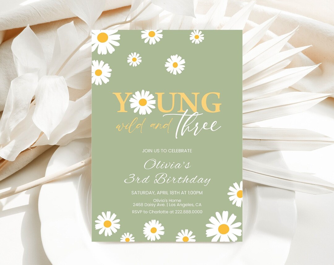 Editable Daisy Third Birthday Invitation Boho Daisy 3rd Birthday Invite ...