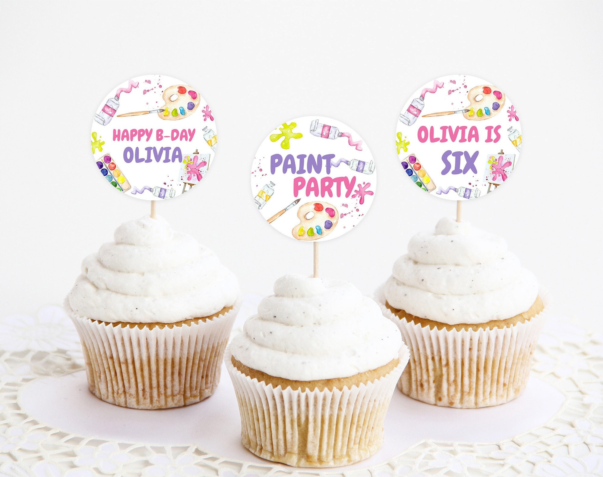 Paint Party Birthday Cupcake Toppers, Art Party Cake Picks, Editable ...