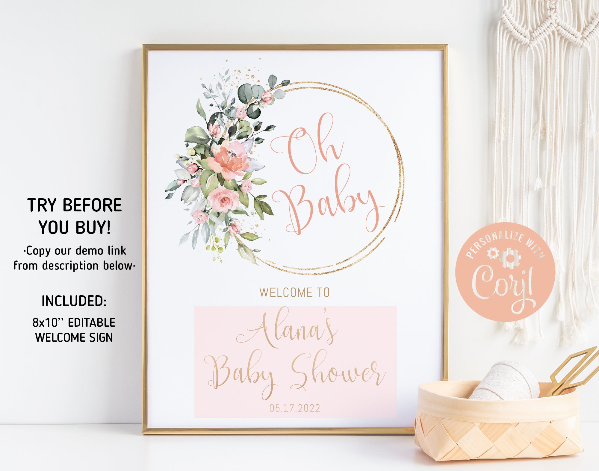 Editable Welcome Sign Template Instant Download Blush Pink | Etsy