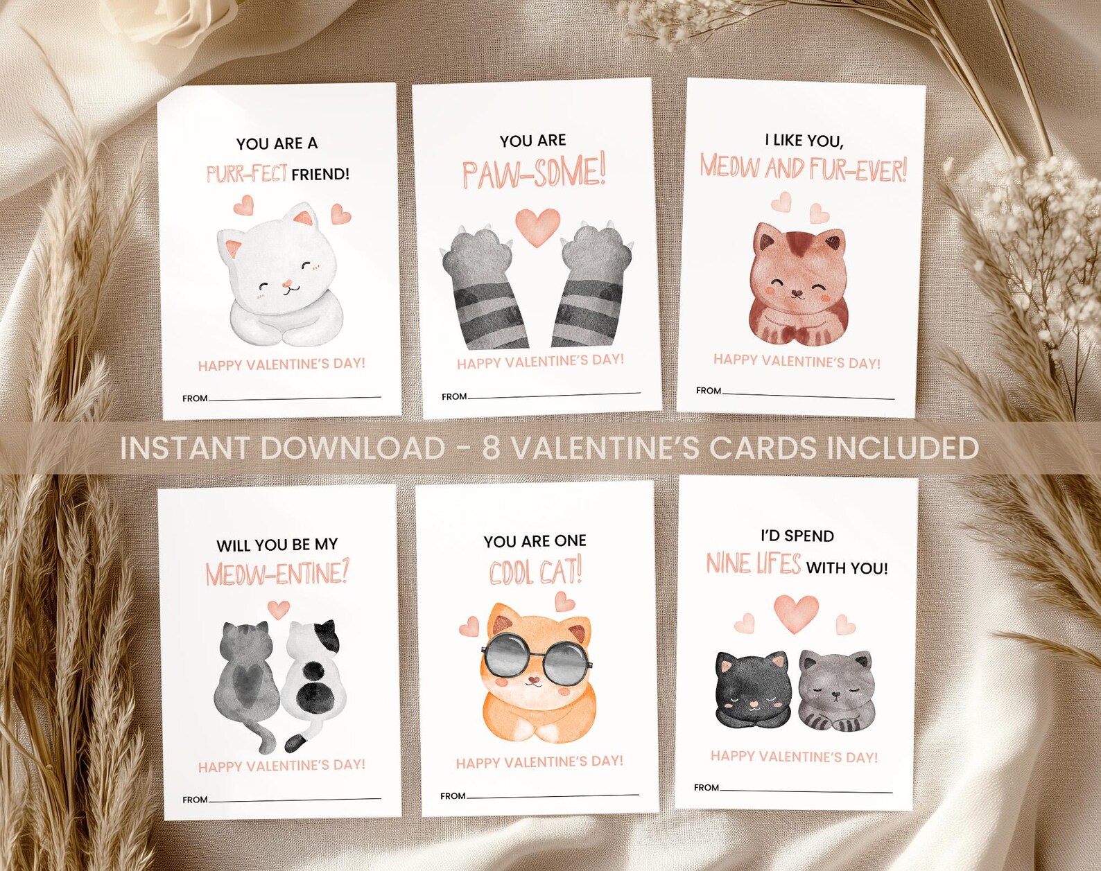 Printable Cats Valentines Cards, Kids Valentine Day Gift Tags, Funny ...