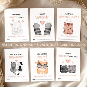 Printable Cats Valentines Cards, Kids Valentine Day Gift Tags, Funny ...