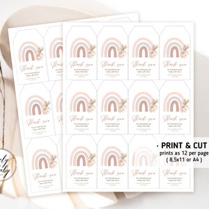 Boho Rainbow Baby Shower Favors Printable Party Favors Editable Thank ...
