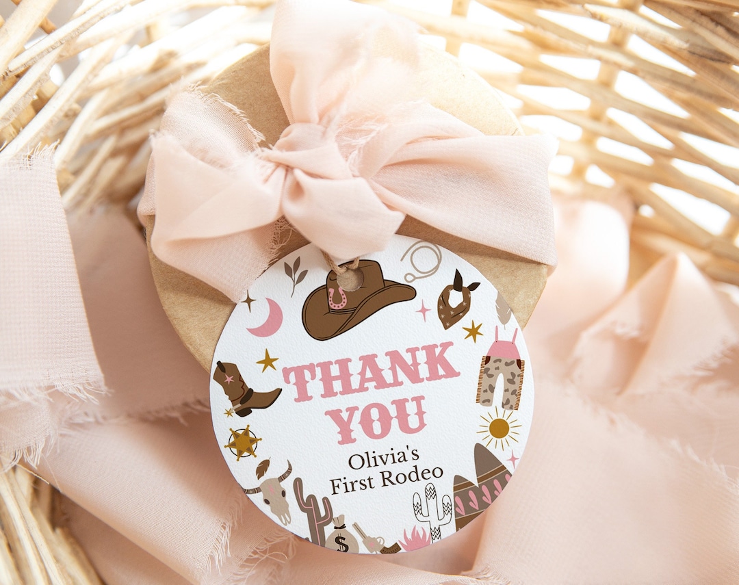 Editable Round Favor Tags, Birthday Gift Tags | My First Rodeo, Cowgirl ...